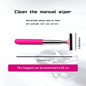 Car Mirror Wiper, Telescopic Auto Mirror Squeegee Cleaner, 97cm Long Handle Car Cleaning Tool Portable Cleaning Tool for All Car/SUV/Truck,Universal Car Accessories(pink)