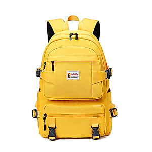 AGOWOO College Backpack Teen Lightweight School Book Bag with USB Charger Port Casual Daypack (Yellow) for Women Men Youth
