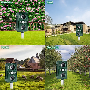 Solar Animal Repeller, Ultrasonic Mole Repellent, Rat, Squirrel, Deer, Raccoon, Skunk, Rabbit, Mole, Dog, Cat, Waterproof with Motion Detector, USB Rechargeable, Flashing Light