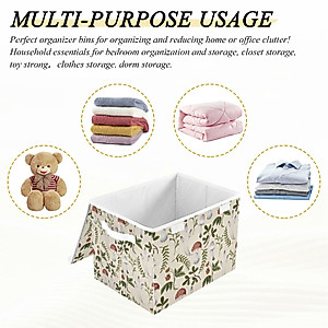 Kigai Mushroom Twig Storage Bins Foldable Large Cube Storage Box with Lids and Handles for Home Organizer Closet Office Decor 16.5x12.6x11.8 In