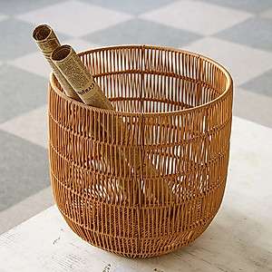 Garbage Cans, Round PP Plastic RattanTrash Can Handwoven Waste Paper Bin Rattan Rubbish Bin for Bedroom Kitchen Bathroom Office Garbage Can Waste Baskets (Color : Brown, Size : Medium)