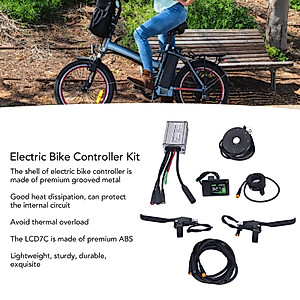 VBESTLIFE Electric Bike Controller Kit, 36V 48V 250W Motor Controller ABS Waterproof 15A LCD7C Panel Thumb Throttle Brake Accessories for E Bike Modification DIY