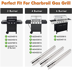 Grill Replacement Parts for Charbroil Advantage Series 3 Burner 463343015, 463642116, 463435115, 463436815, 463335115 Gas Grills, Stainless Pipe Burner, Heat Plate, Carryover Tube, Igniters.