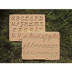 Montessori Pre Writing | Numbers | Print | Cursive | Alphabet Tracing Board with Wooden Pen