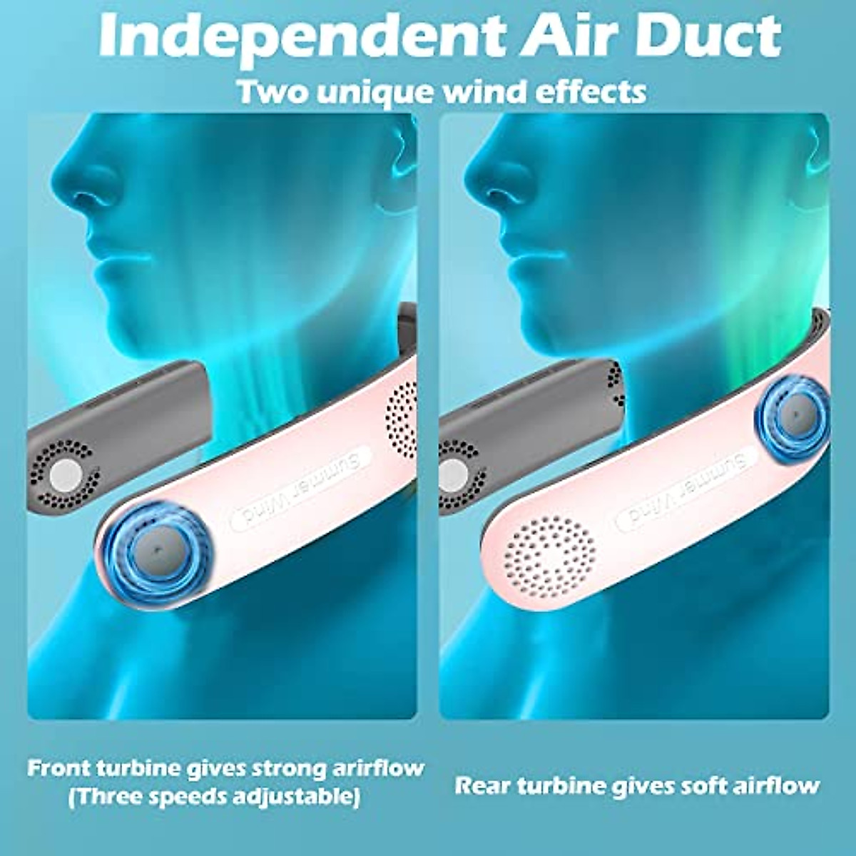 MSEVC Upgraded Neck Fan, Hand Free 4 Turbo Personal Fan 360°Adjustable Bladeless Fan Neck Wearable Cooling Fan USB Rechargeable with 6 Speeds for Women Men Camping Sports Travel Indoor