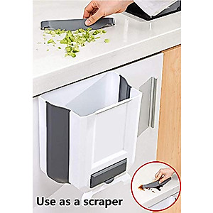 XIJING Small Hanging Kitchen Trash Can, Portable Mini Garbage Can and Collapsible Compact Trash Bin for Kitchen Cabinet Door Drawers, Room, Car, Bedroom Plastic Waste Bin - 9L/2.4 Gallon (White)