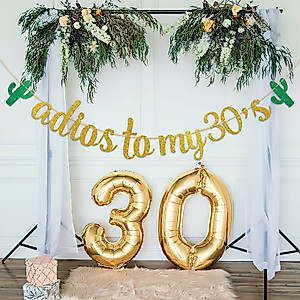 Dalaber Adios to My 30's Banner - Mexican Gold Glitter 39th,40th Birthday Party Decoration for Women, Men - Mexican Fiesta Theme Birthday Party Supplies
