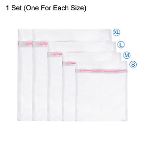 uxcell Mesh Laundry Bags, 5Pcs Mesh Wash Bag Fine Net Travel Storage Organize Bag with Zipper for Delicate Clothing Laundry Stocking, Pink