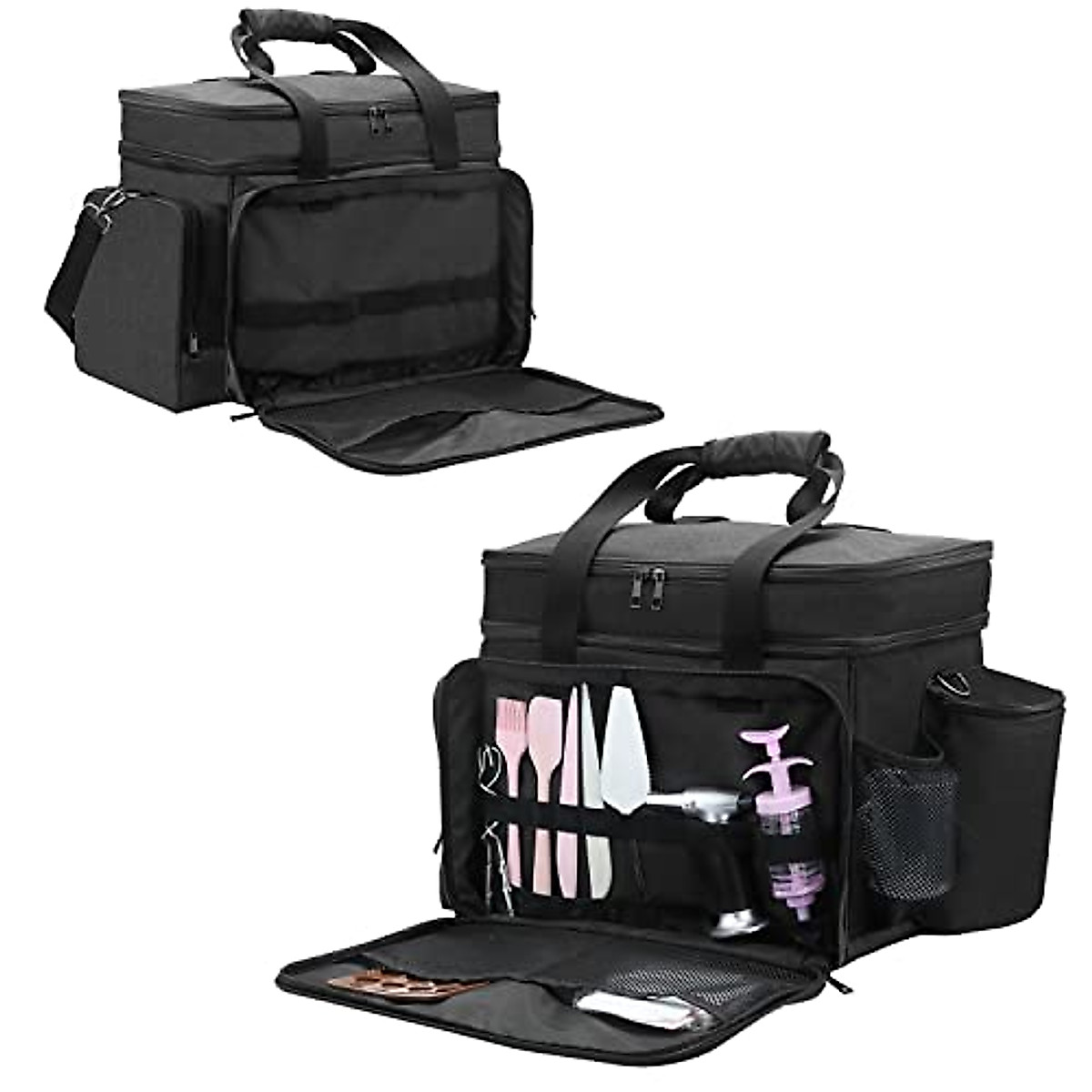 TUSIASC Baking Supplies Storage Bag for Bakers/Pastry Chefs, Cake Decorating Tool Caddy,Suitable for Cake Decorating,Baking Pan,Baking Mat,Muffin Liners,Black