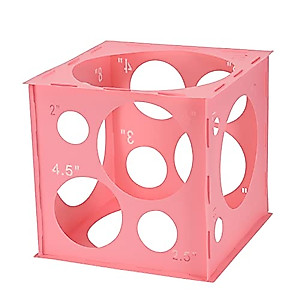 Pllieay 14 Holes Balloon Sizer Box Cube, Pink Plastic Balloon Measurement Box, Collapsible Balloon Sizer Tool with Instructions for Balloon Decoration, Balloon Arch, Balloon Columns, 1-10 Inch