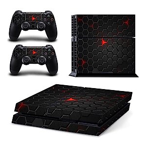 FOTTCZ Vinyl Skin for PS4 Console & Controllers Only, Sticker Decorate and Protect Equipment Surface, Black Honeycomb