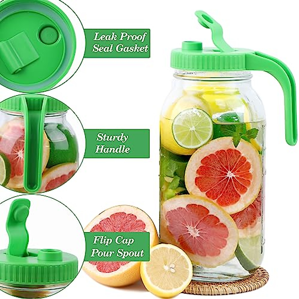 GMDREUT Mason Jar Pour Spout Lids With Handle Wide Mouth Mason Jar Pitcher Lid With Flip Cap Airtight And Leak Proof, Turns your Mason Jar into Pitcher (Jar Not Included)