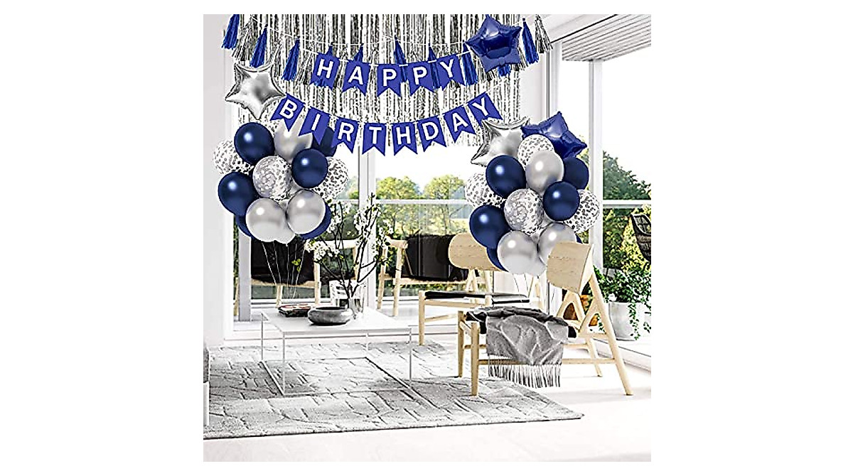 Blue Birthday Party Decorations Set | Elegant Blue & Silver Balloons
