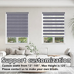 Persilux Zebra Blinds Dual Layer Roller Sheer Shades (58" W X 64" H, Dark Grey) Light Filtering Privacy Light Control for Day and Night Blackout Window Shades for Home and Office Easy to Install