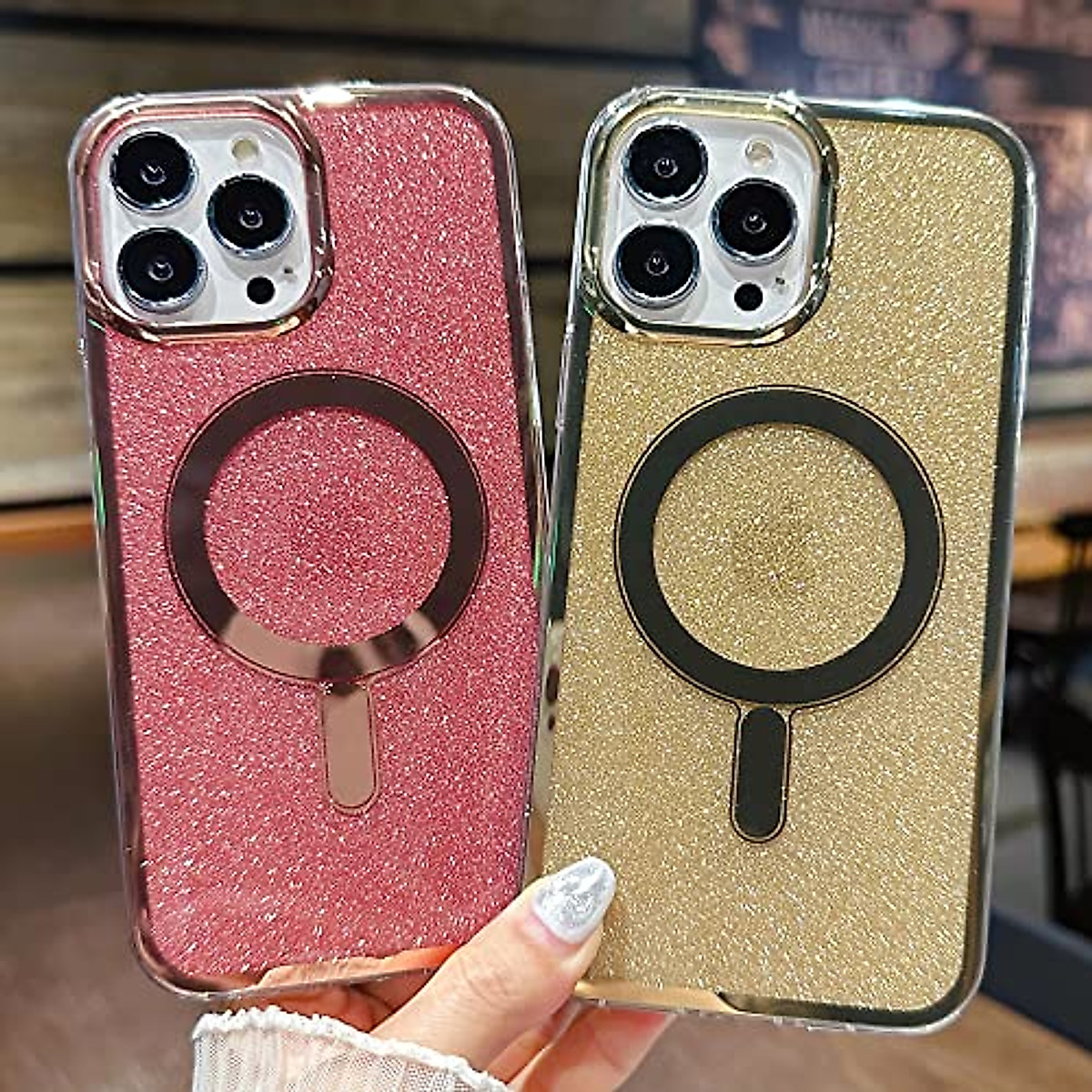 SKYLMW Cute Glitter Case for iPhone 11 6.1" Protective Luxury Magnetic iPhone 11 Case Compatible with Magsafe for Women Girls, [2Pcs Screen Protectors], Gold