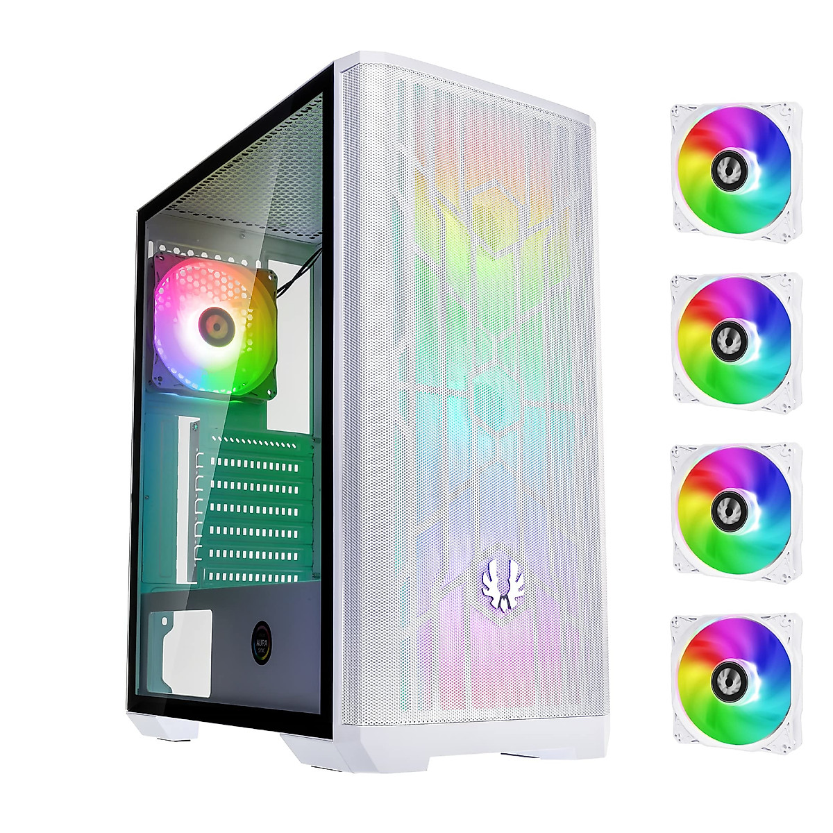 BitFenix Nova Mesh SE 4ARGB High Airflow PC Gaming Case Premium White-GPU Support 357mm- AIO Support 360mm-6+6 Controller (LED/PWM System) Aura SYNC/Mystic Light/RGB Fusion 2.0/Polychrome SYNC