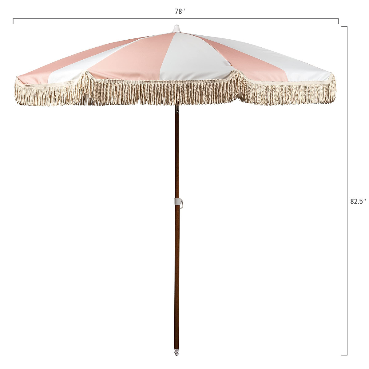 Beach State Summerland 6.5 Feet Beach Umbrella with Fringe - Outdoor Umbrella - UV50+ Sun Protection (Pink Salt Stripes)