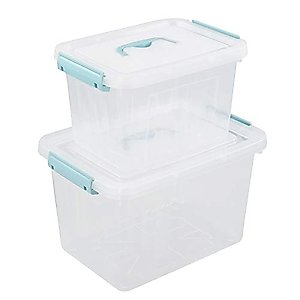 Gloreen 12 Quart&6 Quart Clear Storage Bins with Lid and Mint Green Handle, Multipurpose Stackable Plastic Storage Latches Box/Containers