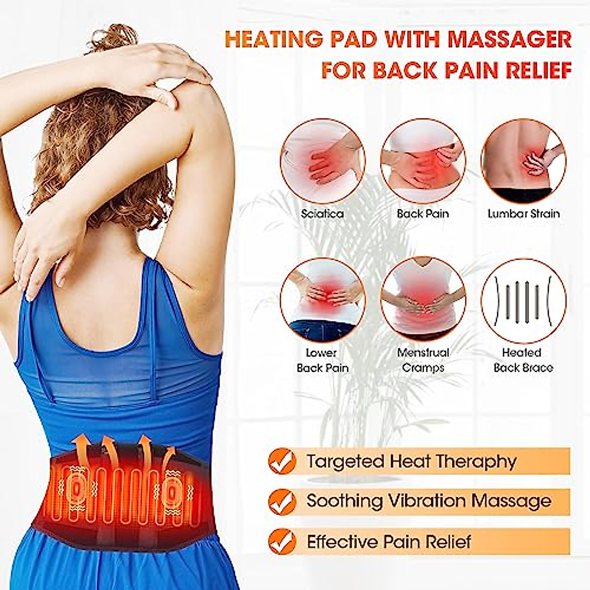 Heating Pad for Back Pain Relief - Rechargeable Wireless Electric Portable Heating Pad with Massageing Vibrations,9 Settings-6 Heating Levels&3 Massage Modes-15Relaxing Combinations Arthritis(53Inche)