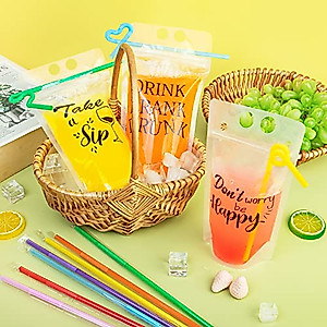 Ozera 100 Pcs Drink Pouches for Adults, Funny Text Juice Pouches for Adults Teens Party Beverage Bags, Reusable Novelty Drink Pouches with Straw Funnel for Cold & Hot Drinks (100 Pack,10 Styles)
