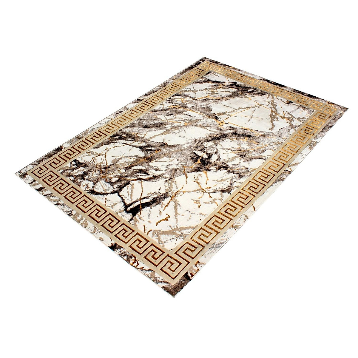 United Rugs 5x7 Beige Modern Marble Abstract Area Rug | Medium Pile, Non-Slip and Durable | Golden Borders with Leather Backing | Best Dining Room, Bedroom, Kitchen and Living Room Rug