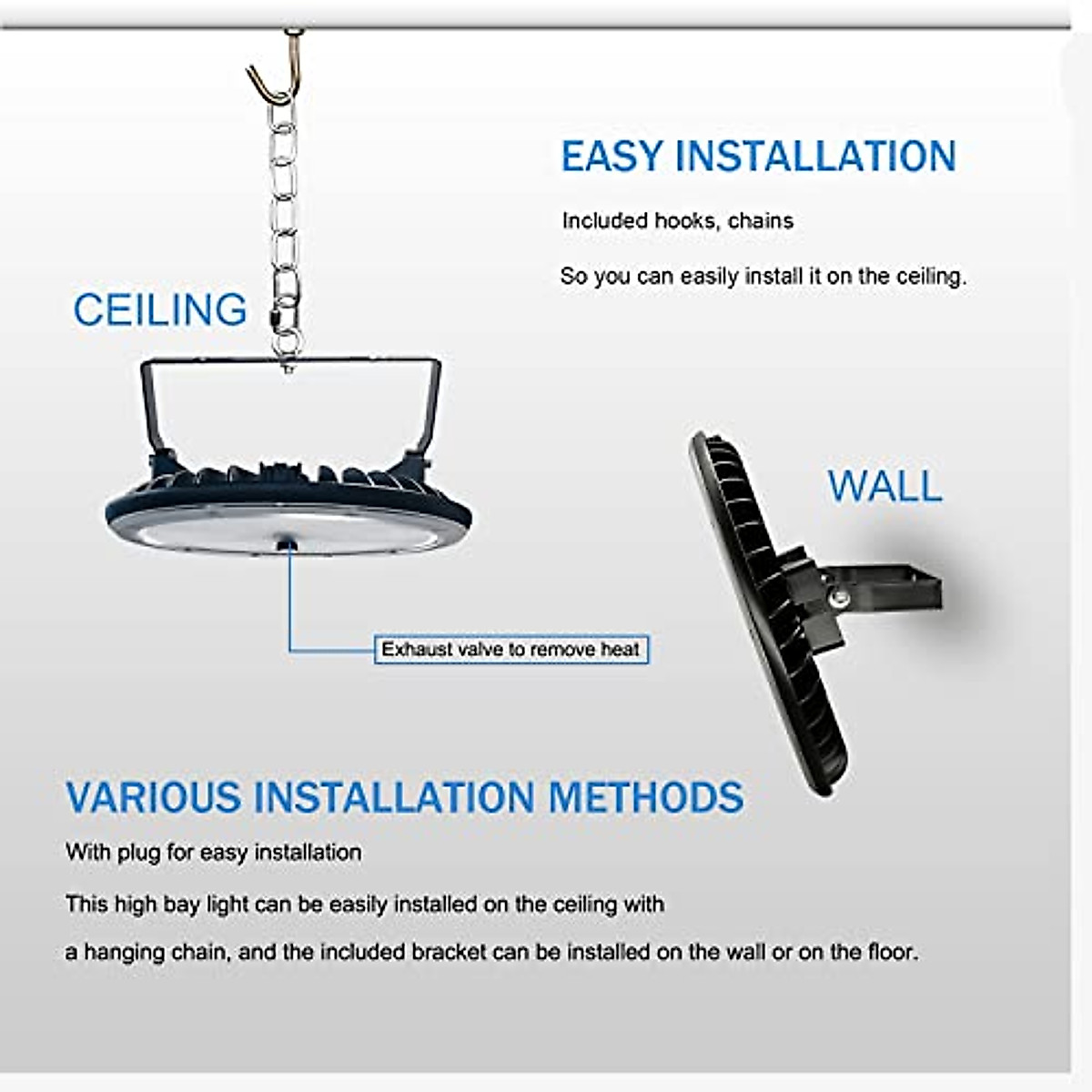 Kekeou UFO LED High Bay Light 300W with Plug LED Warehouse Lights Commercial Bay Lighting 6500K 30000lm Anti-Glare Waterproof IP65 for Shop Warehouse Barn Garage (2 Pack)