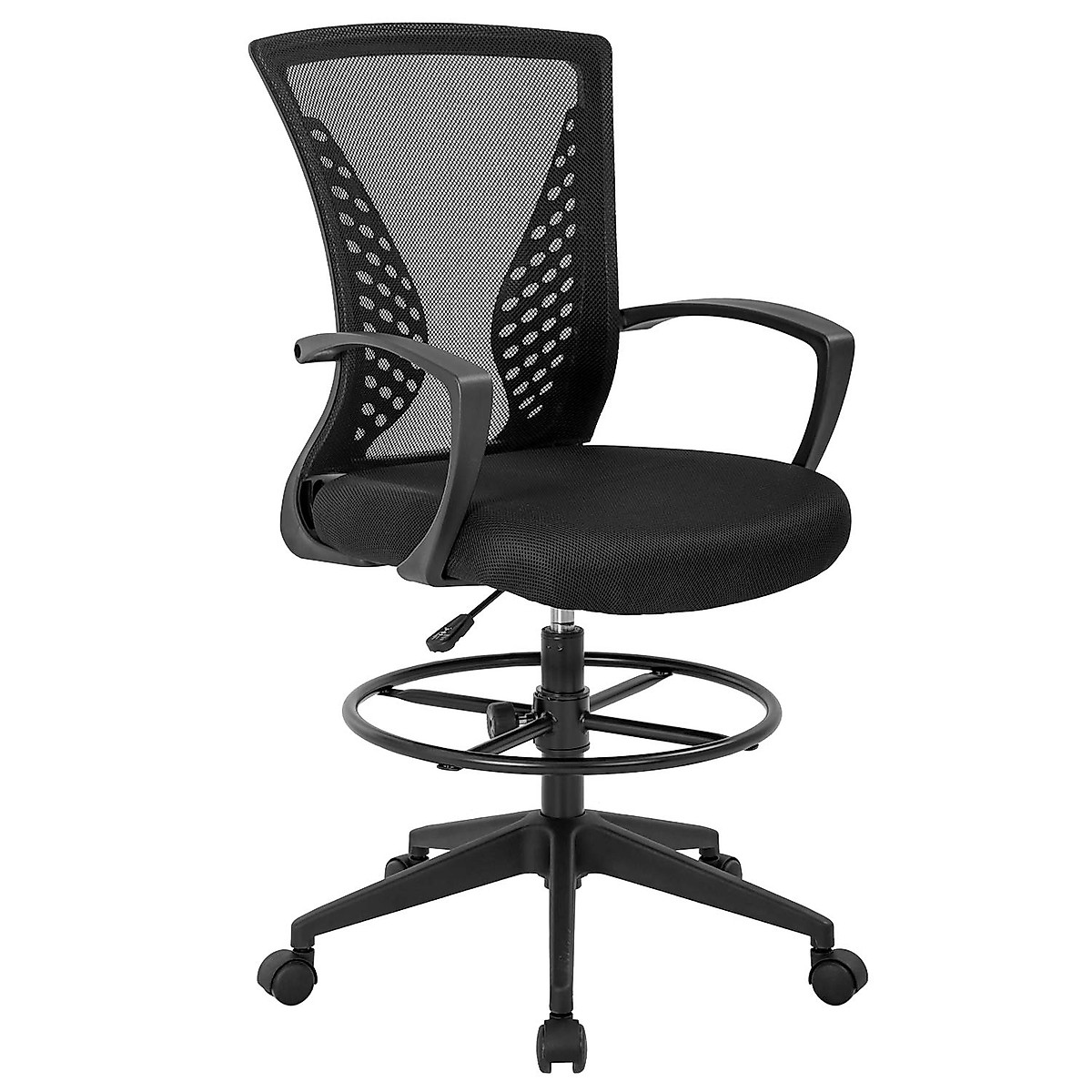 Drafting Chair Tall Ergonomic Office Chair Home Desk Chair Rolling Computer Mesh Swivel Modern Executive Task Chair with Height Adjustable Foot Rest Mid Back Lumbar Support Armrest Black