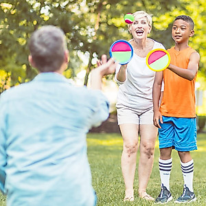 LoayBhok Toss and Catch Ball Set - Outdoor Games for Kids Beach Balls Toys Camping Game, Yard Games, Paddle Ball Outside Games for Family Kids Boys and Girls Gifts (6 Mitts & 3 Balls)