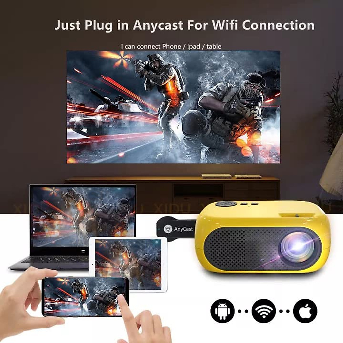Mini Portable Projector, 30,000H Small Movie Projector for Outdoor Home Theater Use with Remote Control, Compatible with Full HD 1080P HDMI, VGA, USB, AV, Laptop, Smartphone