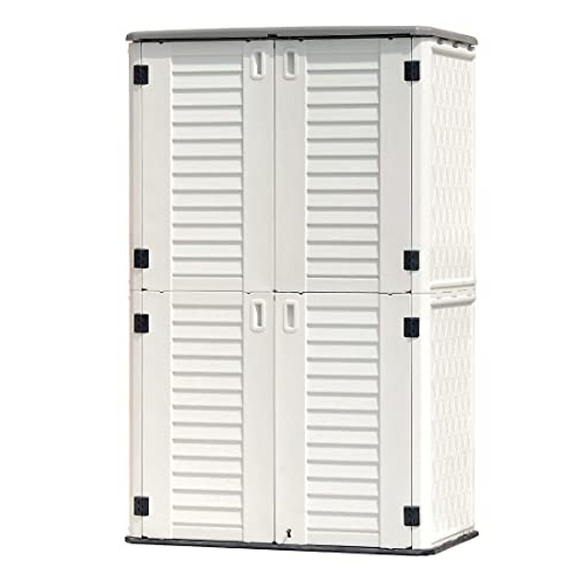 KINYING Outdoor Storage Shed Waterproof, Resin Vertical Storage Cabinet Double-Layered, Versatile to Store Patio Furniture, Garden Tools, Pool Accessories,Mower (52 Cu.ft,White)