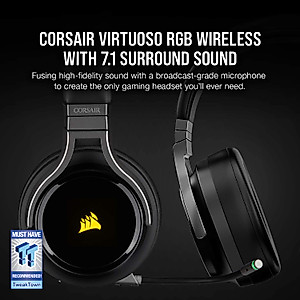 Corsair Virtuoso RGB Wireless Gaming Headset with 7.1 Surround Sound, Broadcast Microphone, Memory Foam Earcups, 20hr Battery - For PC, PS4