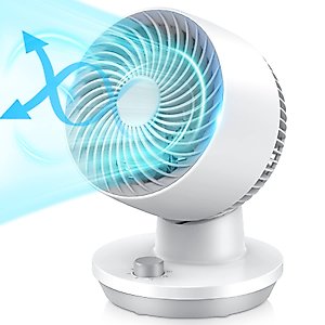 LifePlus Small Air Circulator Fan, Desk Fan 90° Tilt & 52° Oscillating, Portable Table Fan with 3 Speeds Powerful Airflow Perfect for Bedroom Dorm Office, White