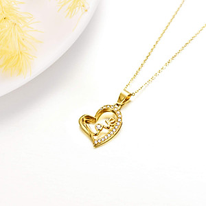 SISGEM 14K Solid Yellow Gold Love Heart Necklace for Women, Love Heart Pendant Birthday Anniversary Christmas Jewelry Gifts forHer, Mom, Wife 16"-18"