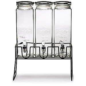 Circleware Triple XL Tall Yorkshire Beverage Drink Dispensers Lids and Black Metal Stand, 2.3 L, Clear