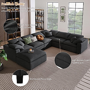 Tmsan 130.3" Oversized Cloud Sofa Couch Set for Living Room, Modern Convertible U Shaped Sectional Couch Large 7 Seater Chenille Corner Sofa with Ottoman for Apartment Office Spacious Space (Grey)