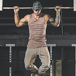 Magiftbox Mens Extended Scoop Workout Stringer Tank Tops Gym Shirts for Men Black/Khaki T05_Khaki_US-M