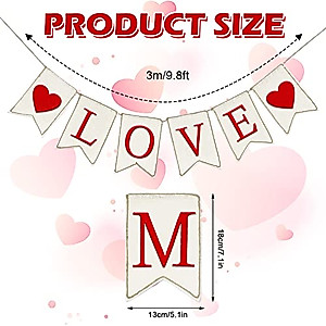 Whaline Valentine's Day Burlap Banner Felt LOVE BE MINE Heart Banner Pre-Assembled White Red Valentine Bunting Garland Celebration Hanging Decorations for Valentine Party Supplies Home Decoration