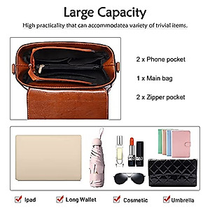 Vintage Vegan Leather Flap Purses and Handbags for Women Top-Handle Satchel Bag Ladies Office Work One Shoulder Crossbody Bag (Brown 2)