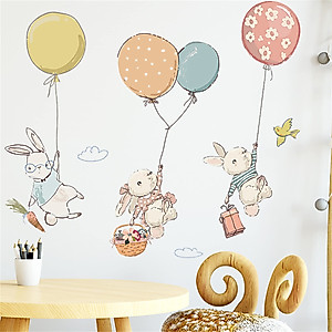 Bunny and Balloon Wall Sticker Suitable for Bedroom, Wall, Living Room, Kindergarten, Children's Room, New Home Decoration, Removable Wall Sticker Decoration (Bunny and Balloon 2)