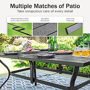 PHI VILLA 60'' Outdoor Dining Table for 6, E-Coating Metal Patio Table with 1.57" Umbrella Hole, All-Weather Resistant Rectangular Table for Patio, Backyard, Garden