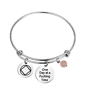 TIIMG One Day at a Time Sobriety Gift Addiction Recovery Gift AA Gift NA Gift 12 Step Gifts Alcoholics Anonymous AA NA Recovery Sobriety Bracelet (One day at a time NA)