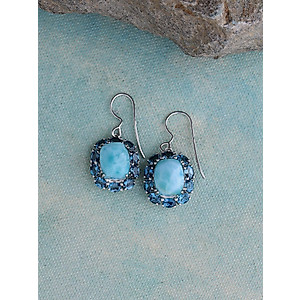 YoTreasure 13.39 Cts. Larimar London Blue Topaz Solid .925 Sterling Silver Dangle Earrings