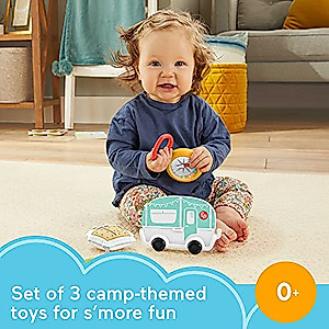 Fisher-Price S'More Fun Camping Gift Set, 3 Outdoor-Themed Baby Toys and teether for Infants Ages 3 Months and up