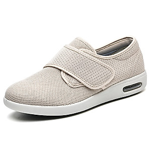 W&LESVAGO Women's Wide Width Non-Slip Diabetic Walking Shoes with Air Cushion,Lightweight Adjustable Edema Sneakers for Arthritis Swollen Feet(Beige,9)