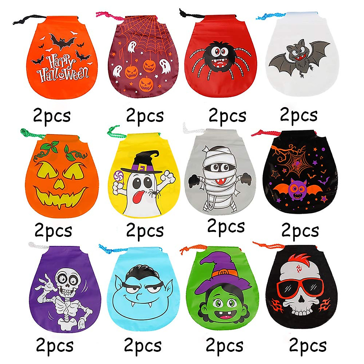 CCINEE 24pcs Halloween Drawstring Goody Bags 12 Styles Halloween Treats Bags for Kids's Trick or Treat Halloween Party Favor Supplies