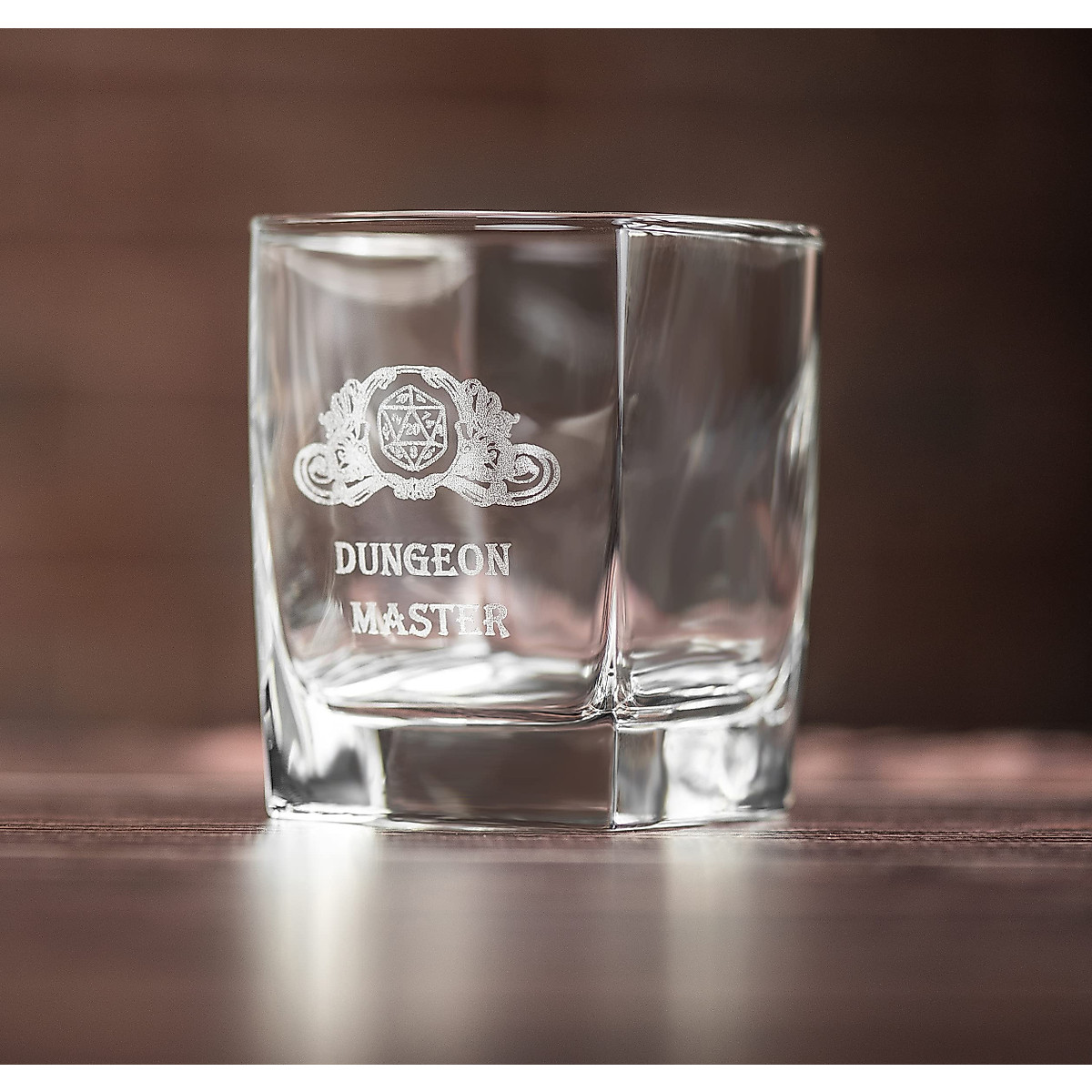 Dungeons Master gift, Whisky Glass with Gift wooden Box, full-grain leather coaster, dungeons and dragons gifts for men and women unique. Dungeons and dragons whiskey glasses