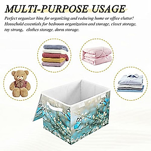 innewgogo Cherry Blossom Butterfly Storage Bins with Lids for Organizing Foldable Storage Box With Lid with Handles Oxford Cloth Storage Cube Box for Toys