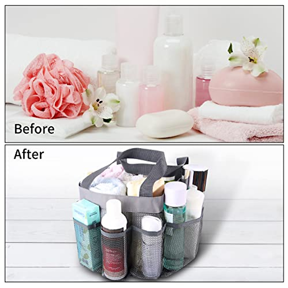 Faswyong Mesh Shower Caddy,Portable Shower Caddy Dorm, Quick Dry Mesh Shower Caddy, Bathroom mesh shower Caddy For College Dorm Room Essentials, Gym, Bathroom, Camp, Travel(Gary)