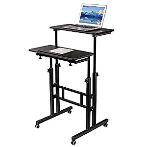 SIDUCAL Mobile Standing Desk, Rolling Standing Desk Laptop Cart on Wheels, Adjustable Table Computer Workstation Home Office for Stand Up, Black