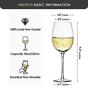 JBHO Hand Blown Italian Style Crystal White or Red Wine Glasses - Gift Packaging for Any Occasion - Lead-Free Premium Crystal Clear Glass - Set of 4-18 Ounce